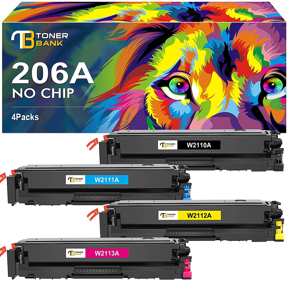 Toner Bank Compatible Toner Cartridge Replacement for HP 206A 206X W2110A W2110X for HP Color Pro M283fdw M255dw MFP M283cdw M282nw M283 M255 Printer Ink (Black Cyan Yellow Magenta, 4-Pack)