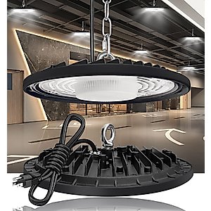 2 Pack LED High Bay Light 120W,5000K UFO Lighting with Steel Safety Rope, IP65 Waterproof Commercial LED Warehouse Lights for Shop Warehouse Factory etc. (with US Plug 5ft Cable)