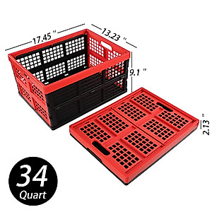 Ramddy 34 Quart Collapsible Storage Crate, Plastic Folding Basket Container Bins, 4 Packs