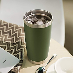 DOMICARE 20oz Stainless Steel Tumbler Bulk with Lid, Double Wall Vacuum Insulated Travel Mug, Powder Coated Coffee Cup, Army Green, 1 Pack