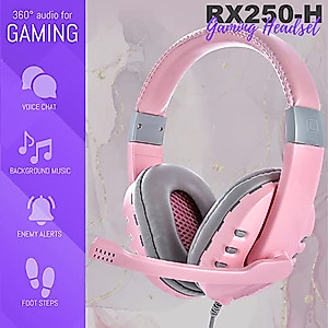 Pink Gaming Keyboard and Mouse Headset Headphones and Mouse pad, Wired LED RGB Backlight Bundle Pink PC Accessories for Gamers and Xbox and PS4 PS5 Nintendo Switch Users - 4in1 Edition Hornet RX-250