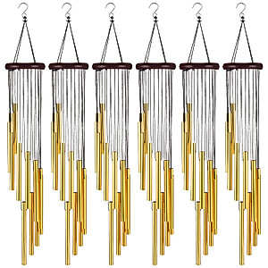 6 Pieces Wind Chimes 28 Inch Deep Tone Wind Chimes with 6 Aluminum Tubes Memorial Wind Chimes Outdoors Soothing Melody Wind Chimes Rustic Wind Chimes for Farmhouse Garden Patio Home Decor (Gold)