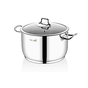 Saflon Stainless Steel Tri-Ply Capsulated Bottom 6 Quart Stock Pot with Glass Lid, Induction Ready, Oven and Dishwasher Safe
