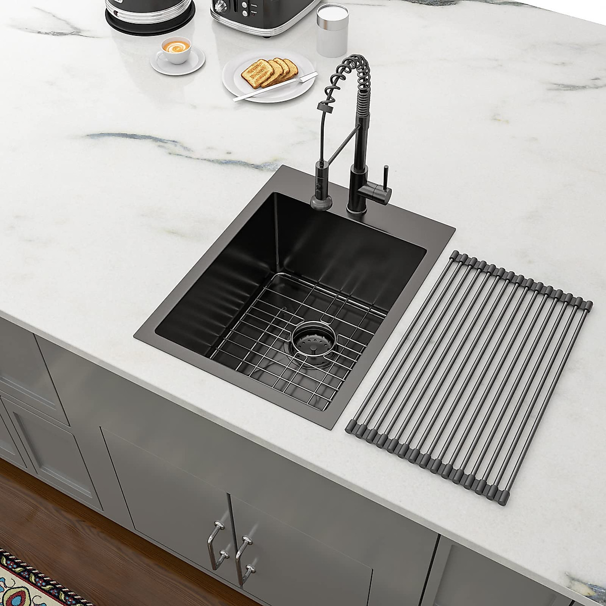 Lordear 15x20 Inch Drop In Bar Sinks Stainless Steel Single Bowl Topmount Kitchen Sink Gunmetal Black 16 Gauge Overmount RV BAR PREP SMALL Kitchen Sinks