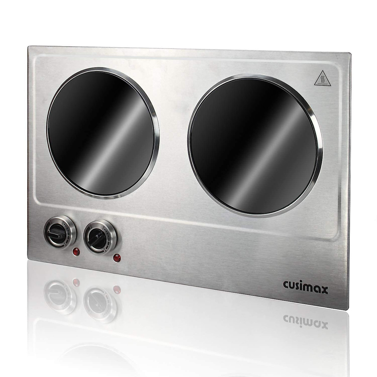 Double Burner, CUSIMAX 1800W Ceramic Electric Hot Plate for Cooking, Dual Control Infrared Cooktop, Portable Countertop Burner, Glass Plate Electric Cooktop, Silver, Stainless Steel-Upgraded Version