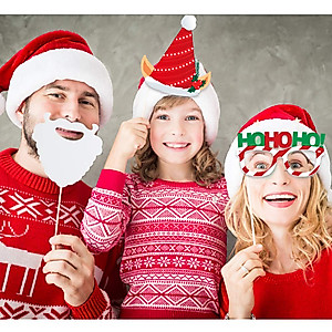 Christmas Photo Booth Props 36Pcs（Upgraded Version）, Christmas in July Party Supplies, Merry Christmas Party Pose Sign, Red and Green Christmas Party Supplies Decorations for Kids Adults