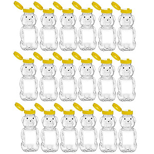 Nakpunar 18 Pack 8 fl oz Plastic PET Honey Bear Jars, Squeeze Bottles with Yellow Flip-Top Dispenser Caps w/Seals - Holds 12 oz Honey by Weight - BPA Free, Refillable and Made in USA