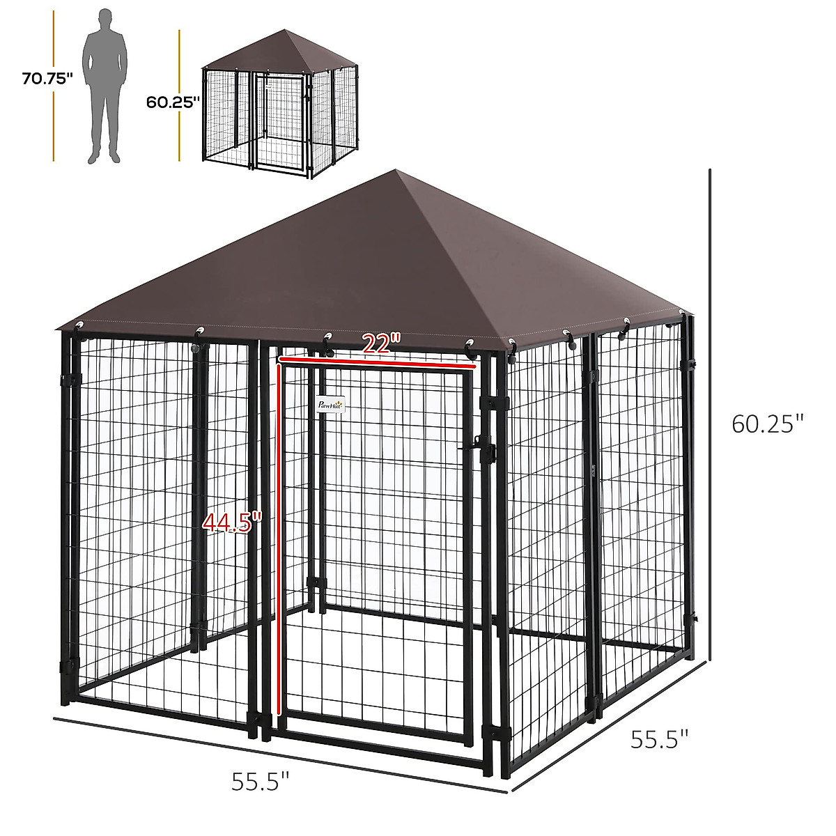 PawHut 5' x 5' x 5' Dog Kennel Outdoor, Walk-in Pet Playpen, Welded Wire Steel Dog Fence with Water-and UV-Resistant Canopy, Jet Black