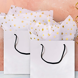 MR FIVE 100 Sheets Gold Star Tissue Paper Bulk,20" x 14",Gold Star Tissue Paper for Gift Bags,Gold Star Tissue Paper for Birthday,Holiday,Weddings,Baby Shower,Mother's Day (White with Gold Star)