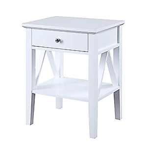 RAAMZO White Finish Nightstand Side End Table with Drawer and A-Design Sides