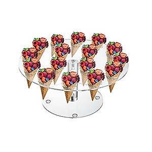 Peohud 2 Pack Ice Cream Cone Holder, 16 Holes Acrylic Ice Cream Cone Display Stand, Clear Waffle Hand Roll Sushi Display Rack for Weddings, Birthday Parties, Anniversaries, Round