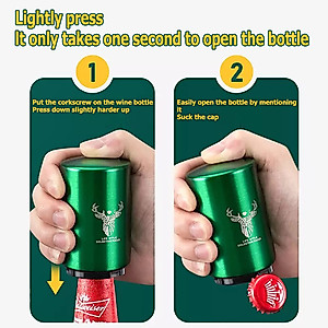 2 Pack Beer Automatic Bottle Opener, Cool Magnetic Bottle Opener for Bartender Tool Fun, Lid Opener, Pushed Down Beer Opener, One-Hand Easy/Funny Lid Beer Bottle Openers Beer Opener (Green)