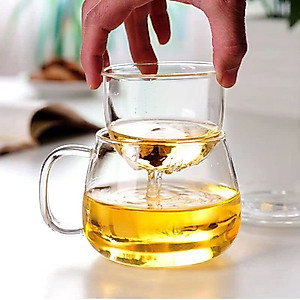 Set of 2 Glass Tea Cups Tea Mug with Infuser and Lid - Heat Resistant Borosilicate Glass, Clear Teacup with Strainer for Loose Leaf Tea, Blooming Tea, and Tea Bags - Ideal for Tea Lovers