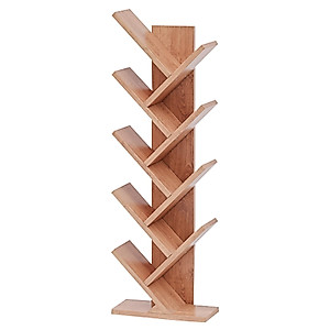 Tree Solid Wood Bookshelf Cabinet, 5/7/9 Tier Three-Dimensional Bookshelf for CD Albums, Books, Living Room, Bedroom, Multi-Colour Optional (Color : Ipe Wood Colour, Size : 9-Storey)