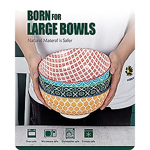 Salad Pho Soup Bowls Set for Eating, 55oz Lareina Extra Large Stackable Ramen Pasta Ceramic Serving Bowls, Big Round Microwavable Porcelain Bowls for Kitchen, Ideal Housewarming Gift