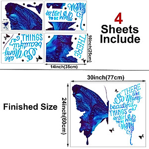 Maydahui Blue Butterfly Wall Sticker to Be Happy Inspirational Quotes Wall Decals (24x30 Inch) Peel Stick Removable Large Motivational Saying Art Mural Decor for Living Room Bedroom Nursery