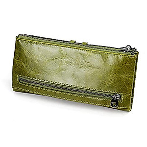 Alkenred Womens Wallet Genuine Leather RFID Blocking Checkbook Purse Credit Card Clutch (green)