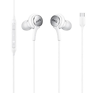 ElloGear 2020 Earbuds USB C Headphones for Samsung Galaxy S21, Note 10, Galaxy S10, S9 Plus, S10e - Designed by AKG - Braided Cable with Microphone and Volume Remote Type-C Connector - White