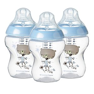 Tommee Tippee Closer to Nature Decorated Bottle, Blue, 3 Count (Pack of 1)