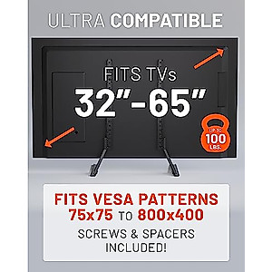 ECHOGEAR Replacement TV Stand for Screens Up to 65" - Foldable TV Bracket Includes Hardware, Anti-Slip & Anti-Scratch Pads - Easy 3-Step Install TV Feet w/Wide VESA Compatibility