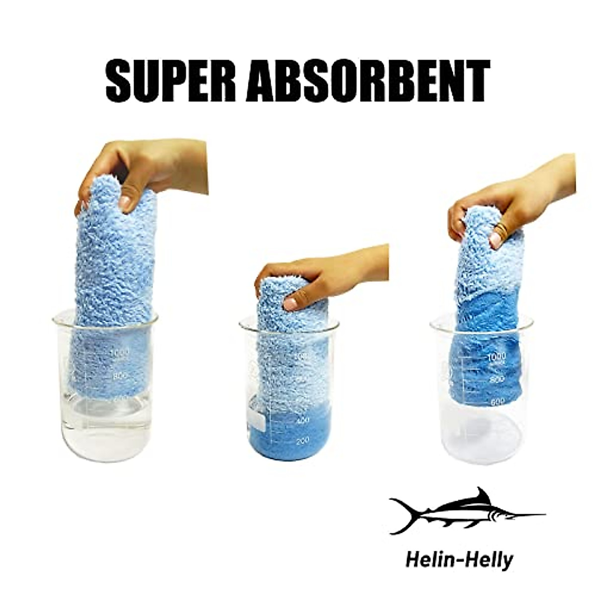 Helin-Helly Edgeless Microfiber Towels for Cars, Car Drying Towel,Microfiber Drying Towels for Cars Detailing, 16 * 16 Inches, Blue, 8 Pack