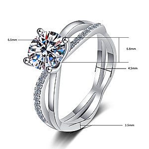 Jiostonor Moissanite Engagement Ring 925 Sterling Silver in 18K White Gold Plated, 4-Prong Petite Hollow out design Round Cut Ring 1.0 CT Moissanite Engagement Ring Promise Bridal Ring