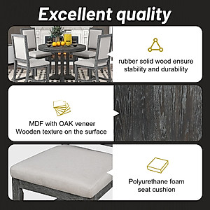 KLMM Classic Wood 5-Piece Dining Set with Extendable Round Table and 4 Upholstered Chairs,for Kitchen Dining Room (Black@Leaf/)