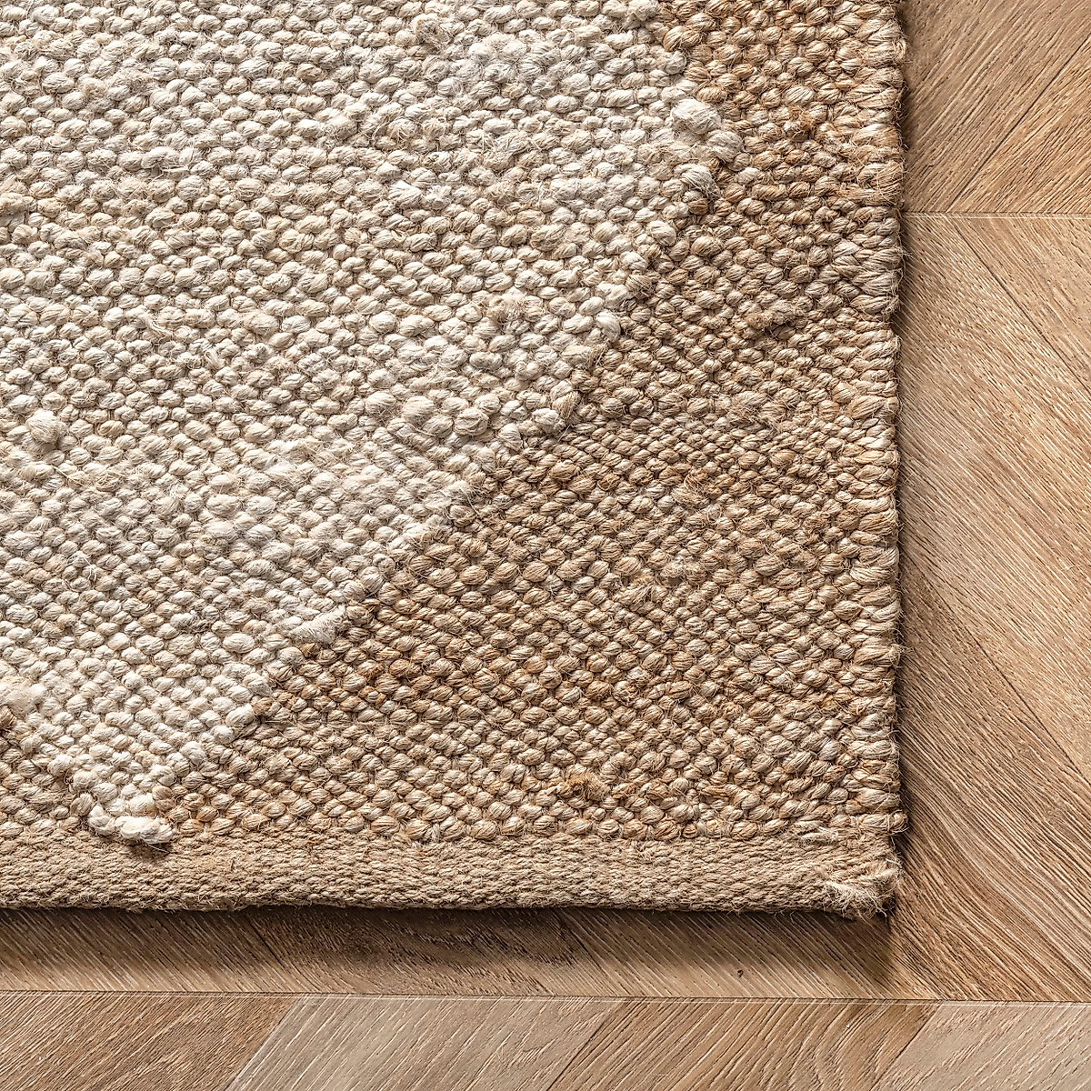 Rugs USA x Arvin Olano Louie Diamond Checkerboard Jute Area Rug, 3x5, Natural