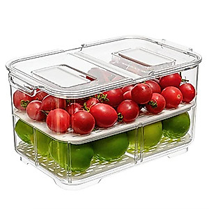 SANNO Vegetable Fruit Storage Containers, Produce Saver Containers Refrigerator Storage Containers Fresh Produce Saver with Lids and Vents,Stackable Salad Lettuce Keeper for Refrigerator
