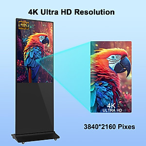 65 Inch Indoor Digital Signage, 4K UHD LCD Touch Screen Floor Standing Digital Signage Interactive Displays, CMS and U-Disk Input Auto ADS Player Android OS
