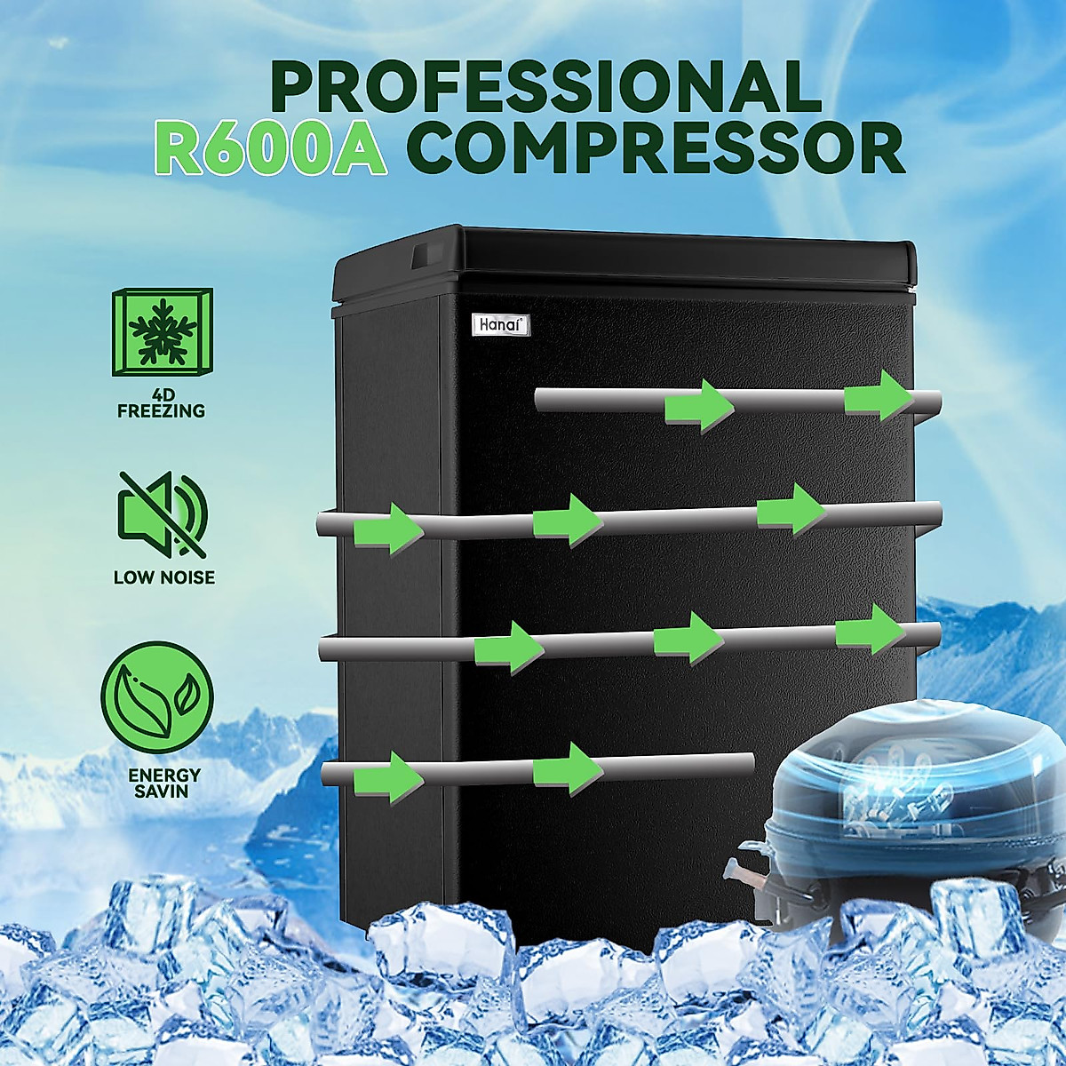 Chest Freezer Small Deep Freezer Black 3.5 Cu.Ft Free-Standing Top Door Freezer Adjustable 7 Thermostat and Removable Basket Open Garage Basement Apartment Kitchen Business