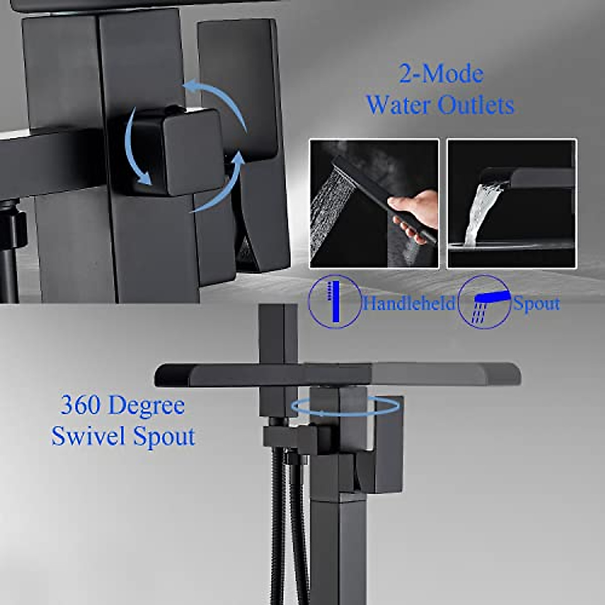 Senlesen Black Floor Mounted Single Handle Bathroom Tub Filler Faucet Free Standing Bathtub Mixer Tap