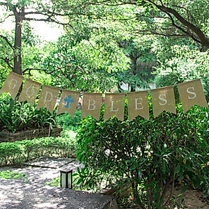 God Bless Baptism Banner by WATINC, Communion Party Banner, Christening Decoration Kit for Wedding, Baby Shower Party, First Communion (Blue)