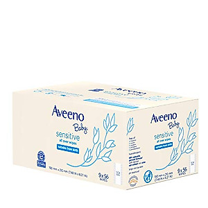 Aveeno Baby Sensitive All Over Wipes, Hypoallergenic & Fragrance-free, 9 Pack Of 56 Ct, 504Count