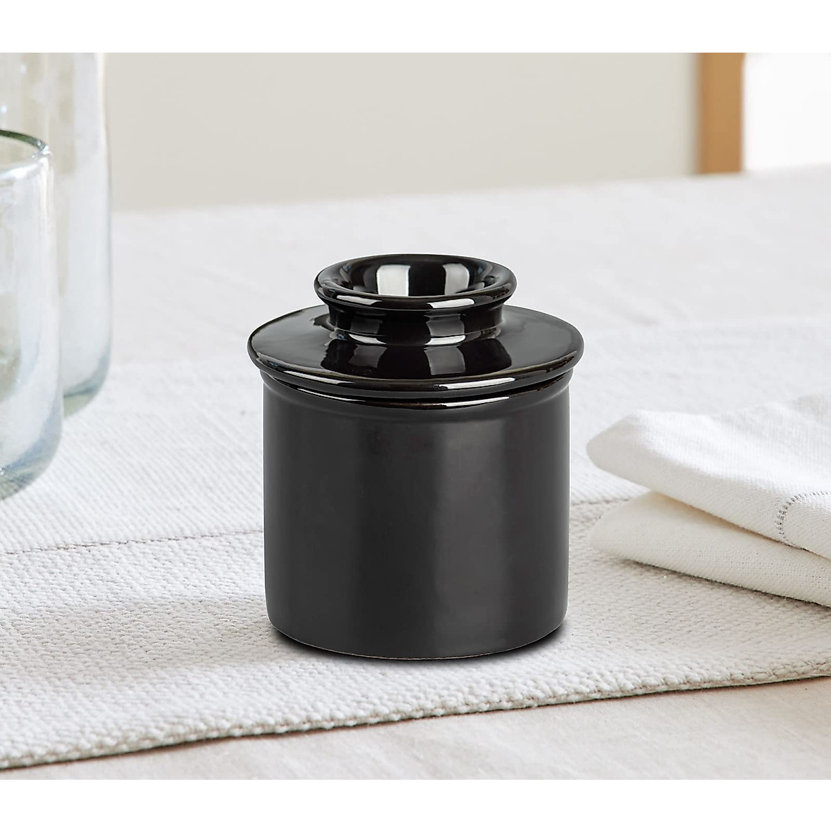Black Butter Crock With Water Line French Butter Dish Large Butter Keeper Porcelain Butter Cup Campana De Mantequilla