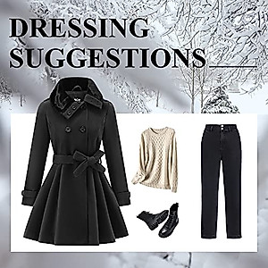 GGleaf Women's Fashion Faux Fur Lapel Double-Breasted Thick Woolblend Trench Coat Black X-Large