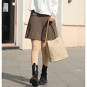 PANYUYI Straw Beach Bag Straw Bag Tote Buckets Totes Beach Women Shoulder Bag Beach Tote Bag Summer Handbag Straw Woven Purse (Dark Beige)