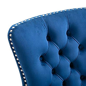 Set of 2 Dining Chairs Modern for Dining Room Kitchen Accent Side Chair Velvet Button Tufted Padded Cushion Seat and Back (Sapphire Blue)