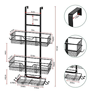 melos Over The Door Shower Caddy, 3 Tier Shower Hanging Organizer Shelf Rustproof, Shampoo Holder Bathroom Shelf With Soap Holder, Shower Basket With Hooks, For Dorm, Toilet, Bath, No Drilling, Black