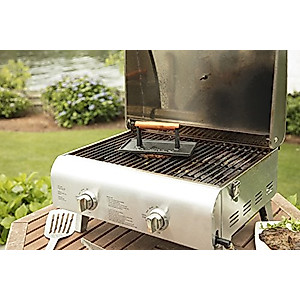 Lodge LPGI3 Cast Iron Reversible Grill/Griddle, 20-inch x 10.44-inch, Black & Cuisinart CGPR-221 Cast Iron Grill Press (Wood Handle), Weighs 2.1-pounds