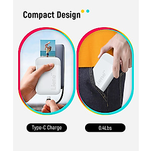 Liene 2x3” Photo Printer, Mini Instant Portable Photo Printer Bundle w/ 50 Zink Adhesive Paper, Bluetooth 5.0, Compatible w/iOS & Android, Small Picture Printer for iPhone, Smartphone, White