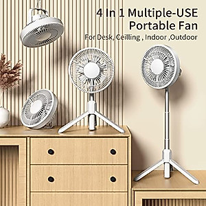 KinYiLO 4 In 1 Multiple Use Portable Fan for Desk,Home,Office,Indoor,Bedroom, Height Adjustable Tablet/Floor Fan, USB Fan with Tripod Stand, 4000mah Rechargeable Battery Operated, Remote Control