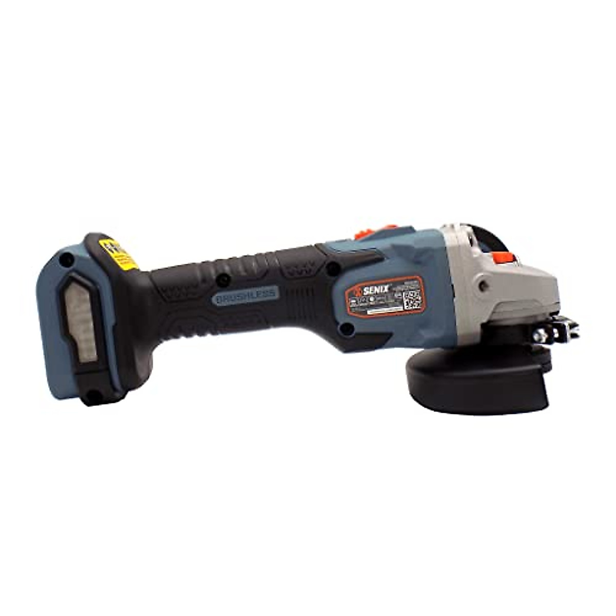 SENIX X2 20 Volt Max* 5-Inch Brushless Angle Grinder Tool, 8500 RPM Max, 3-Position Auxiliary Handle, Spring-Loaded Safety Slide Switch, 2.5 Ah Battery and Charger Included (PAX2125-M2)