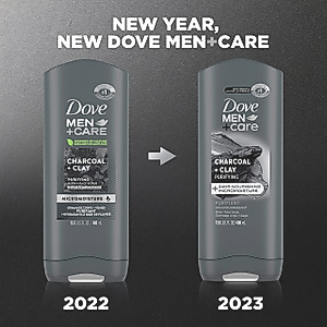 DOVE MEN + CARE Purifying Charcoal + Clay Body and Face Wash with 24-Hour Nourishing Micromoisture Technology Body Wash for Men, 13.5 oz