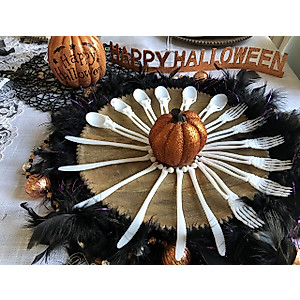 Skeleton Shaped Plastic Silverware Set Plasticware: Reusable, Dishwasher Safe, Non Toxic, Heavy Duty Forks Spoons & Knives (Place Setting for 6-18pcs Total)