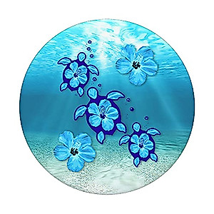 Blue Cute Honu Sea Turtles Hawaii Floral Hibiscus Flowers PopSockets Swappable PopGrip