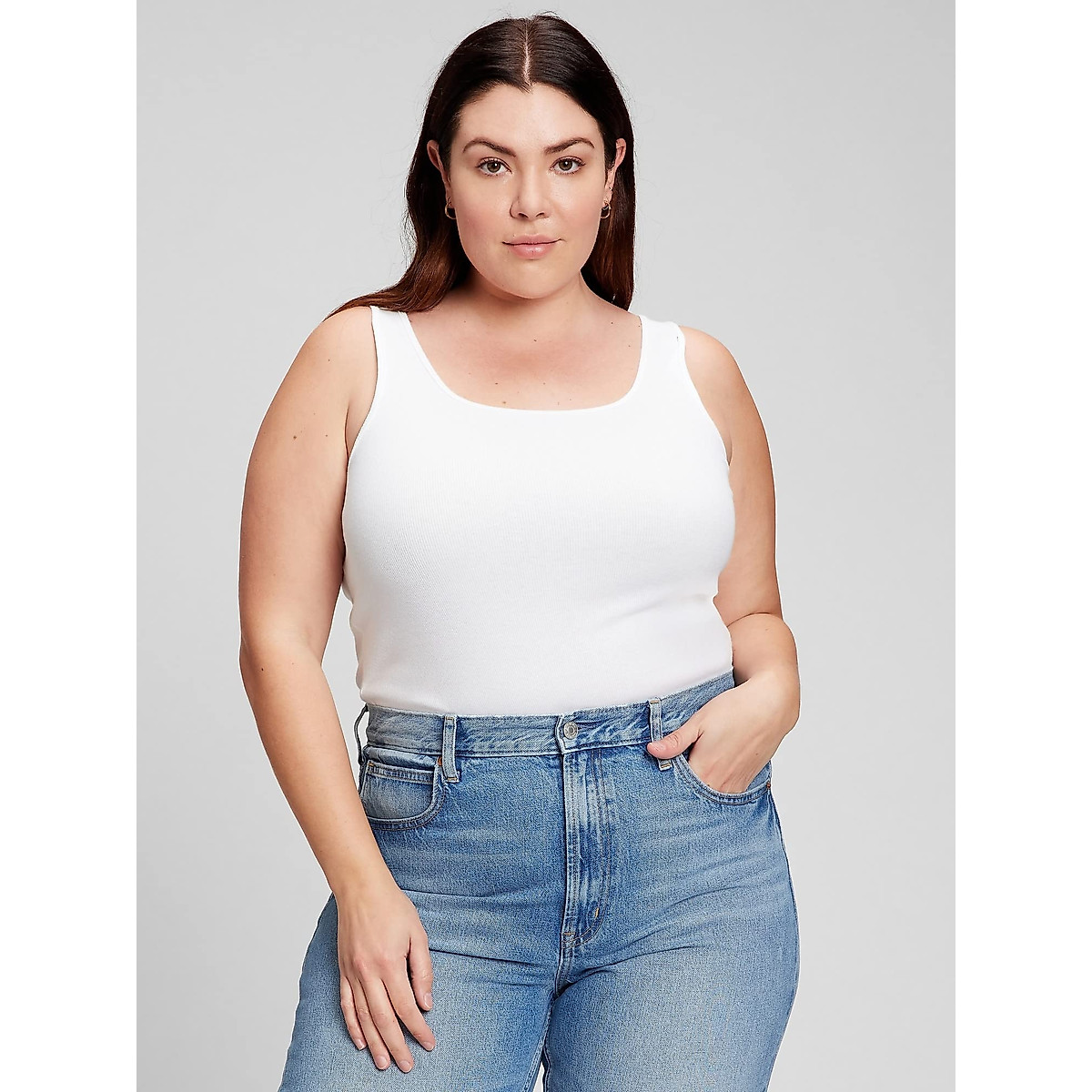 GAP Womens Ribbed Tank Top Cami Shirt, White V2 Global Pack, Large Tall US