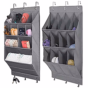 NELLHOMY Over the Door Shoe Organizer, 2 Pack Hanging Shoe Storage Rack with Large Deep Pockets, Grey Shoe Storage Rack with 6 hook for Shoes, Slipper,Home Accessories etc