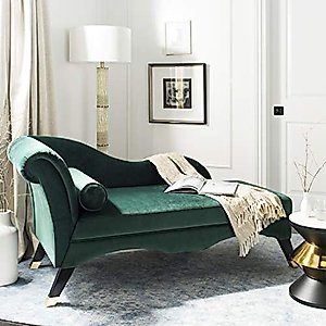 Safavieh Home Caiden Modern Emerald Green Velvet and Espresso Chaise Lounge Chair