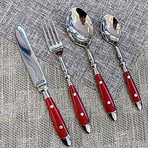 Aimilan 36 Piece Modern Flatware Set for 6, 18/10 Stainless Steel Red Silverware Set, Cutlery Set Include Fork Knife Spoon, Mirror Polished, Dishwasher Safe (36 Pcs Service for 6)